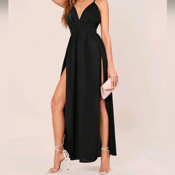 Dresses | New Chic Dramatic Double Split Leg Halter Cami Dress Deep ...